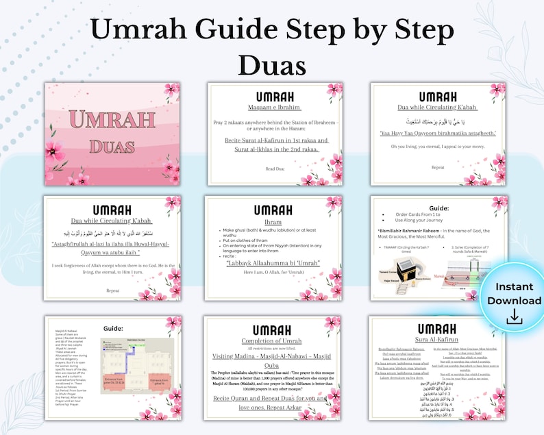 How to Perform Umrah Step by Step Instruction Dua Cards Printable ...