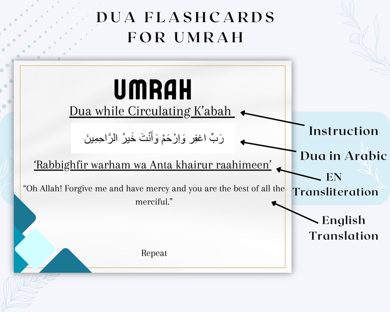 Umrah Guide Step by Step Dua Card Umrah Printable Flash Cards Islamic ...