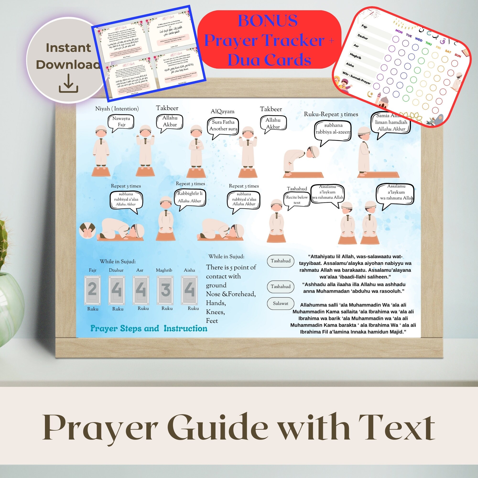 Muslim Prayer Islam Salah Guide Prayer Step by Step Poster Islamic ...