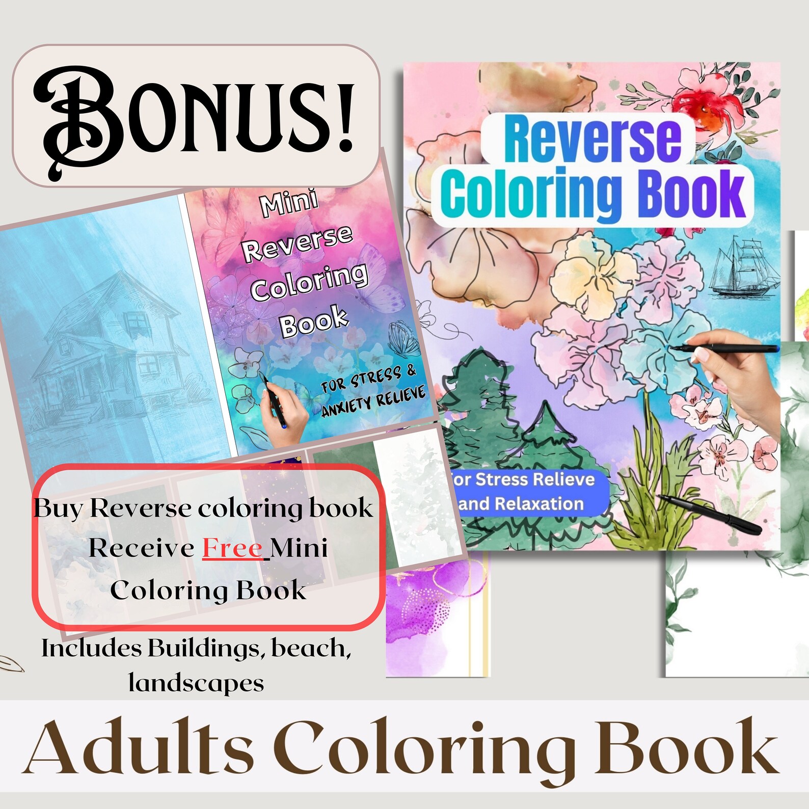 Reverse Coloring Book Relaxing Therapy Coloring Anxiety Treatment ...