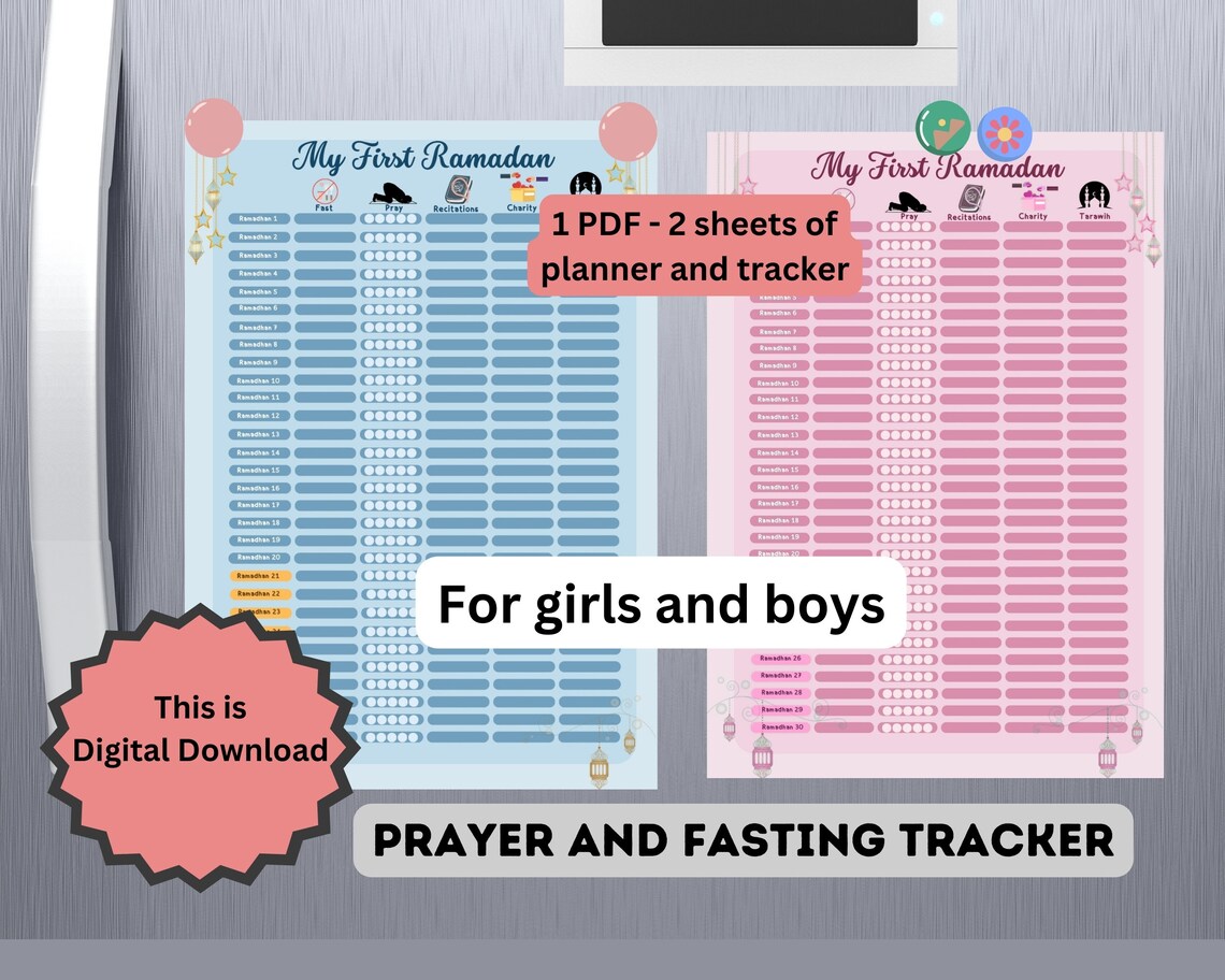 Ramadan Chart Fasting Prayer Tracker Girl Boys Fasting Progress Kids ...