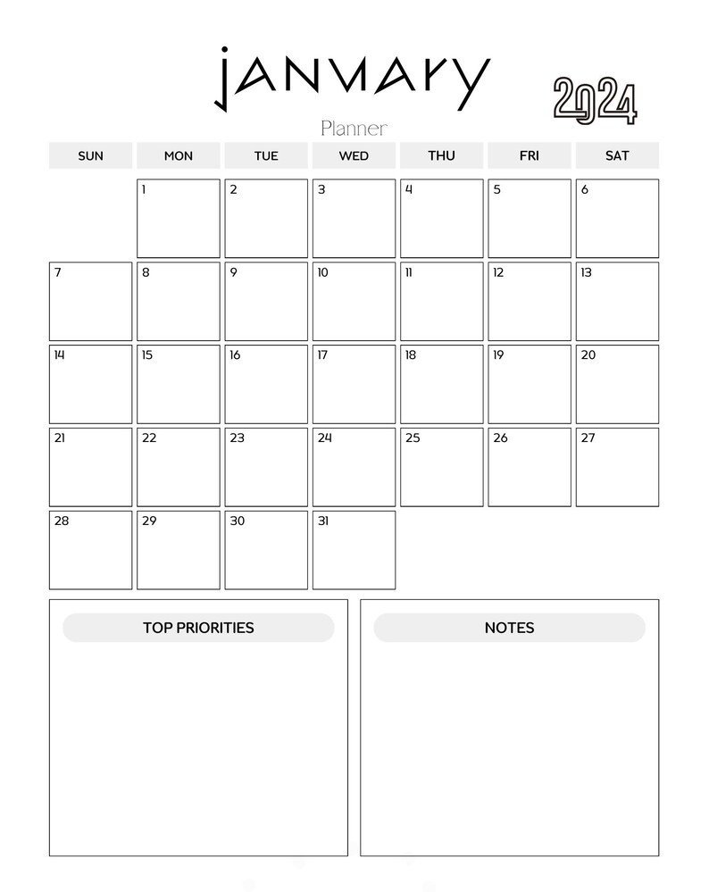 2024 Calendar 2024 Monthly Planner Vertical 2024 Elegant Monthly