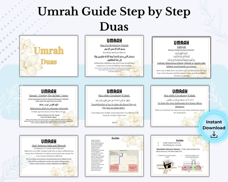 Umrah Guide Step by Step Dua Card Umrah Printable Flash Cards Islamic ...