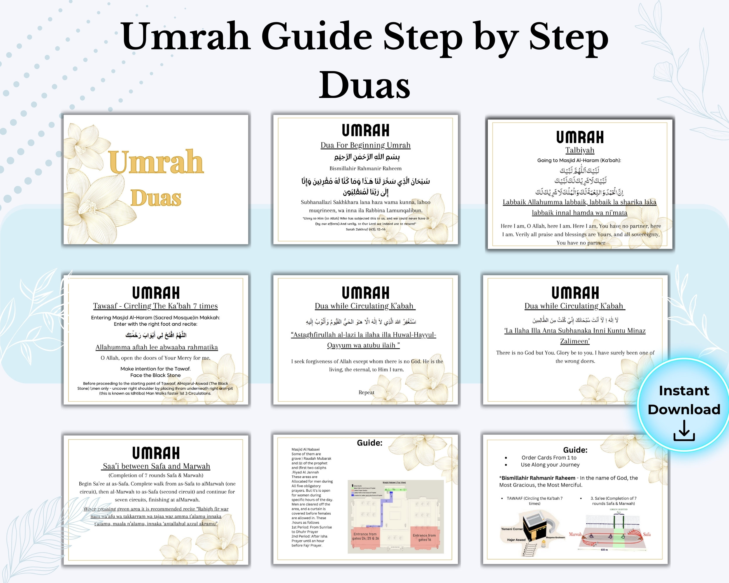 Umrah Guide Step by Step Dua Card Umrah Printable Flash Cards Islamic ...