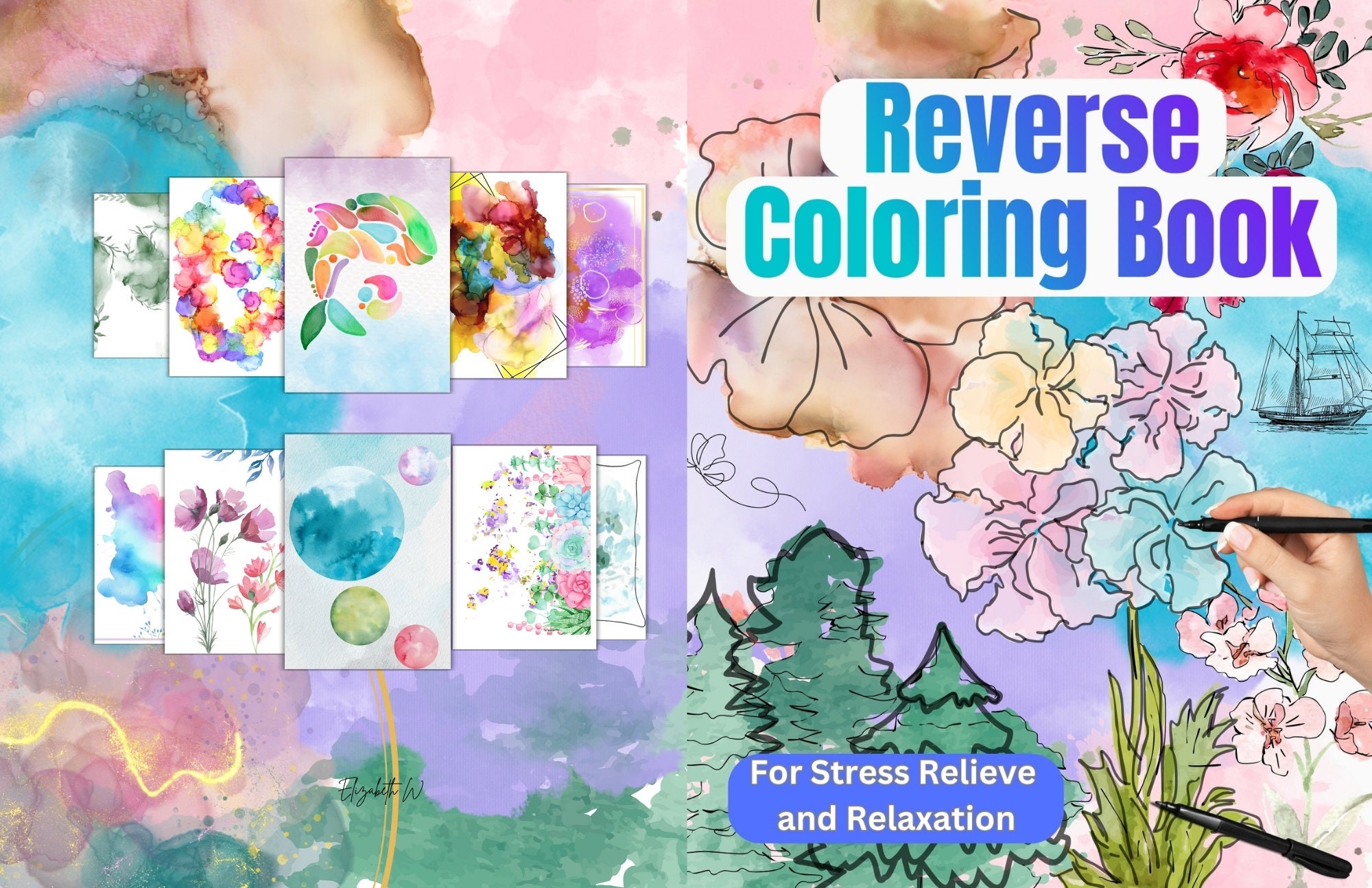 Reverse Coloring Book Relaxing Therapy Coloring Anxiety Treatment ...