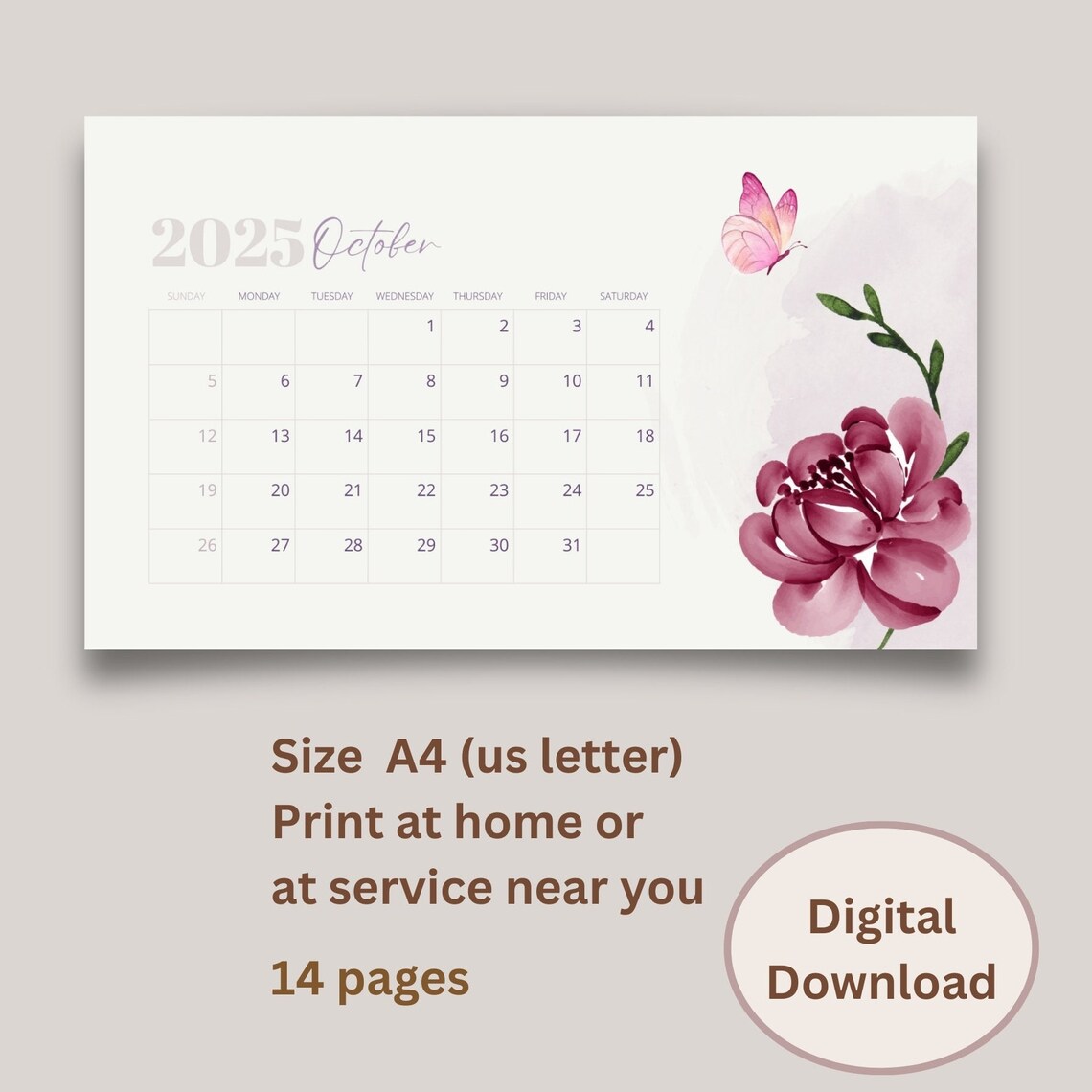 2025 Calendar Pastel Floral Watercolor Flowers Wall Calendar Printable ...