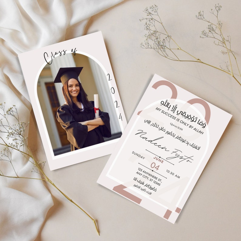 Two Sided Photo Graduation Invitation Card Arabic Graduation Invite ...