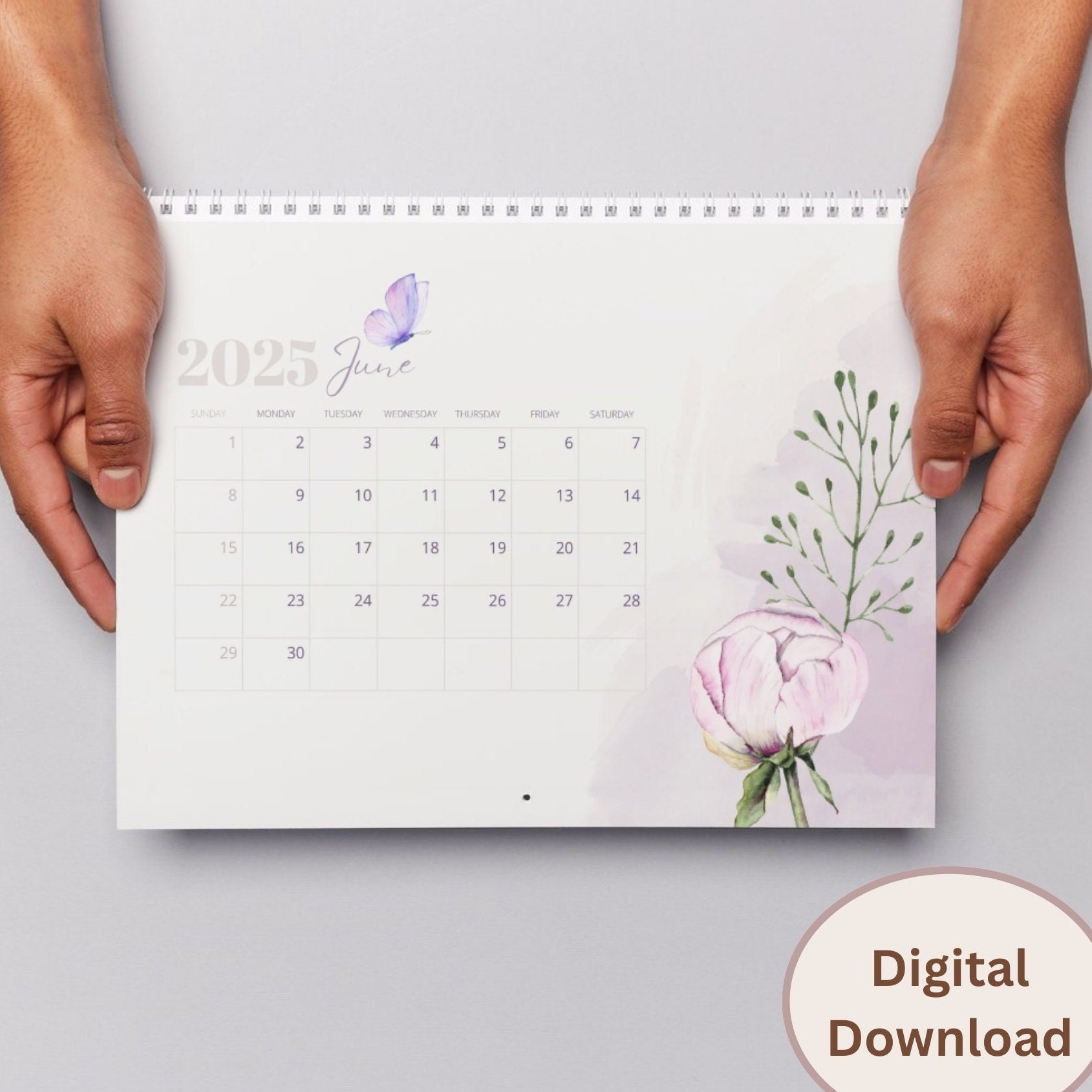 2025 Calendar Pastel Floral Watercolor Flowers Wall Calendar Printable ...