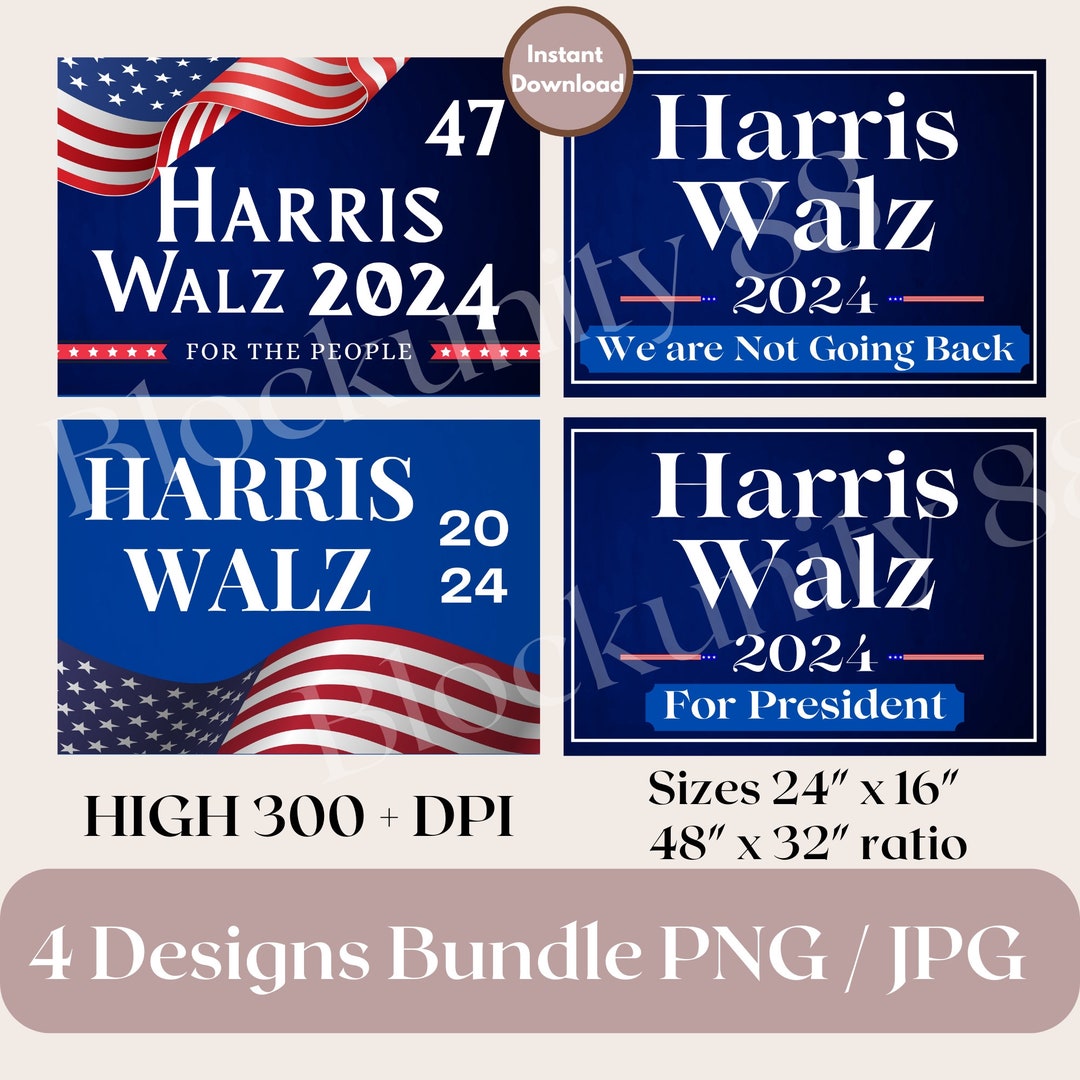 Harris Walz Yard Sign PNG JPEG Instant Download Design Harris 2024 ...