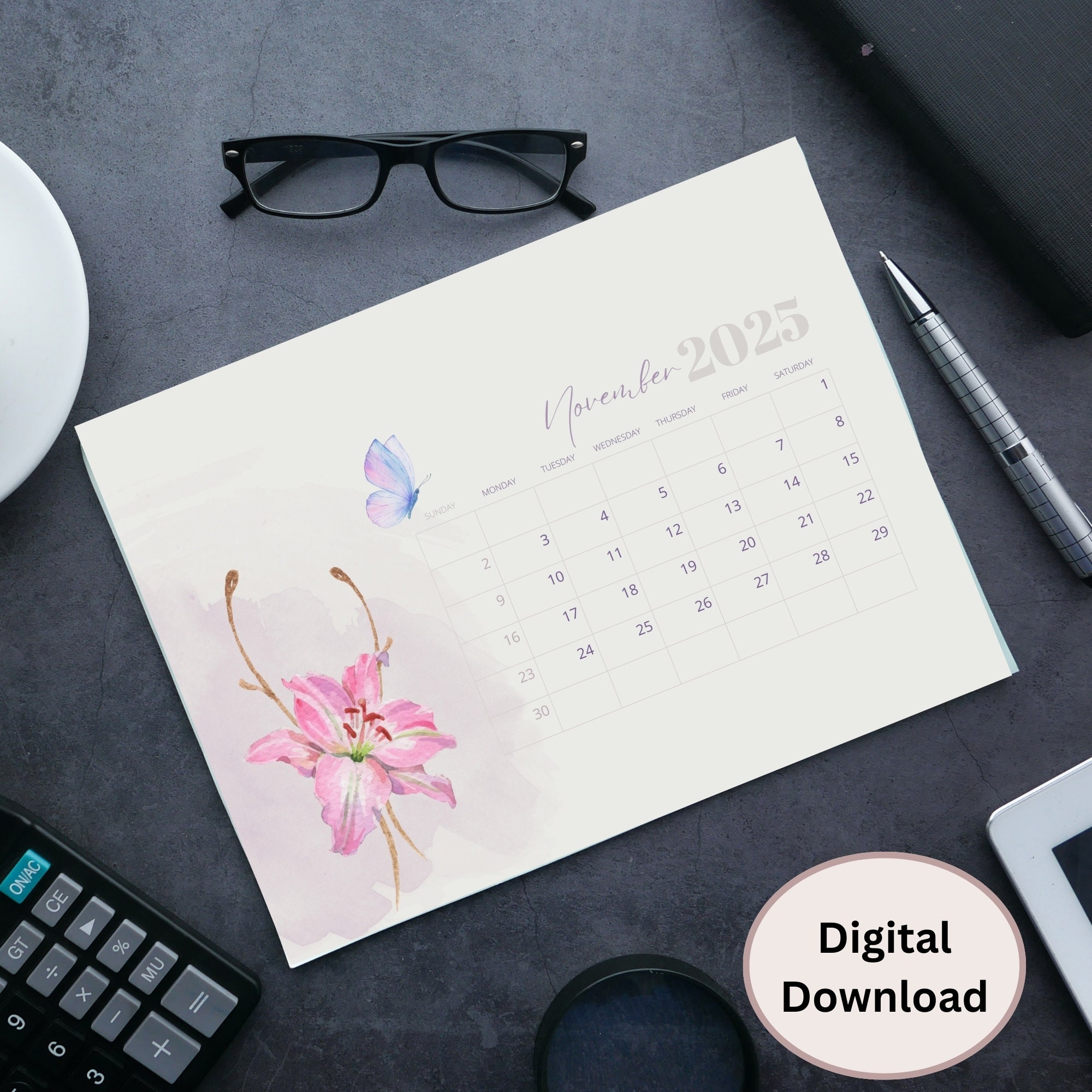 2025 Calendar Pastel Floral Watercolor Flowers Wall Calendar Printable ...