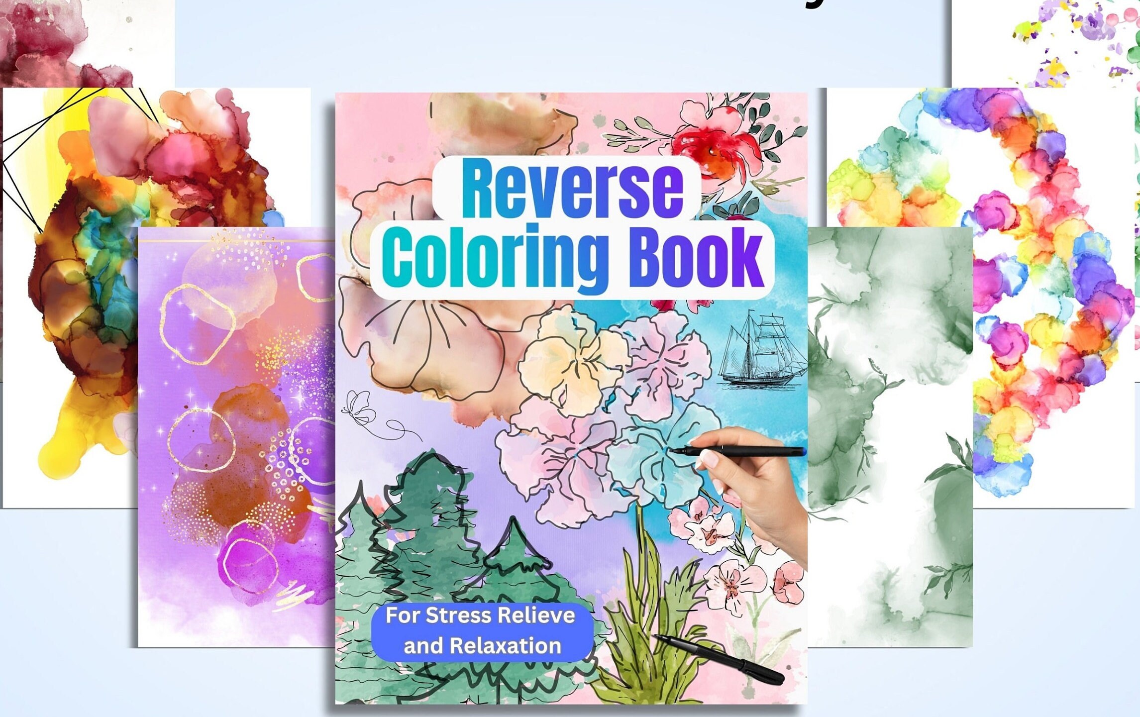 Reverse Coloring Book Relaxing Therapy Coloring Anxiety Treatment ...