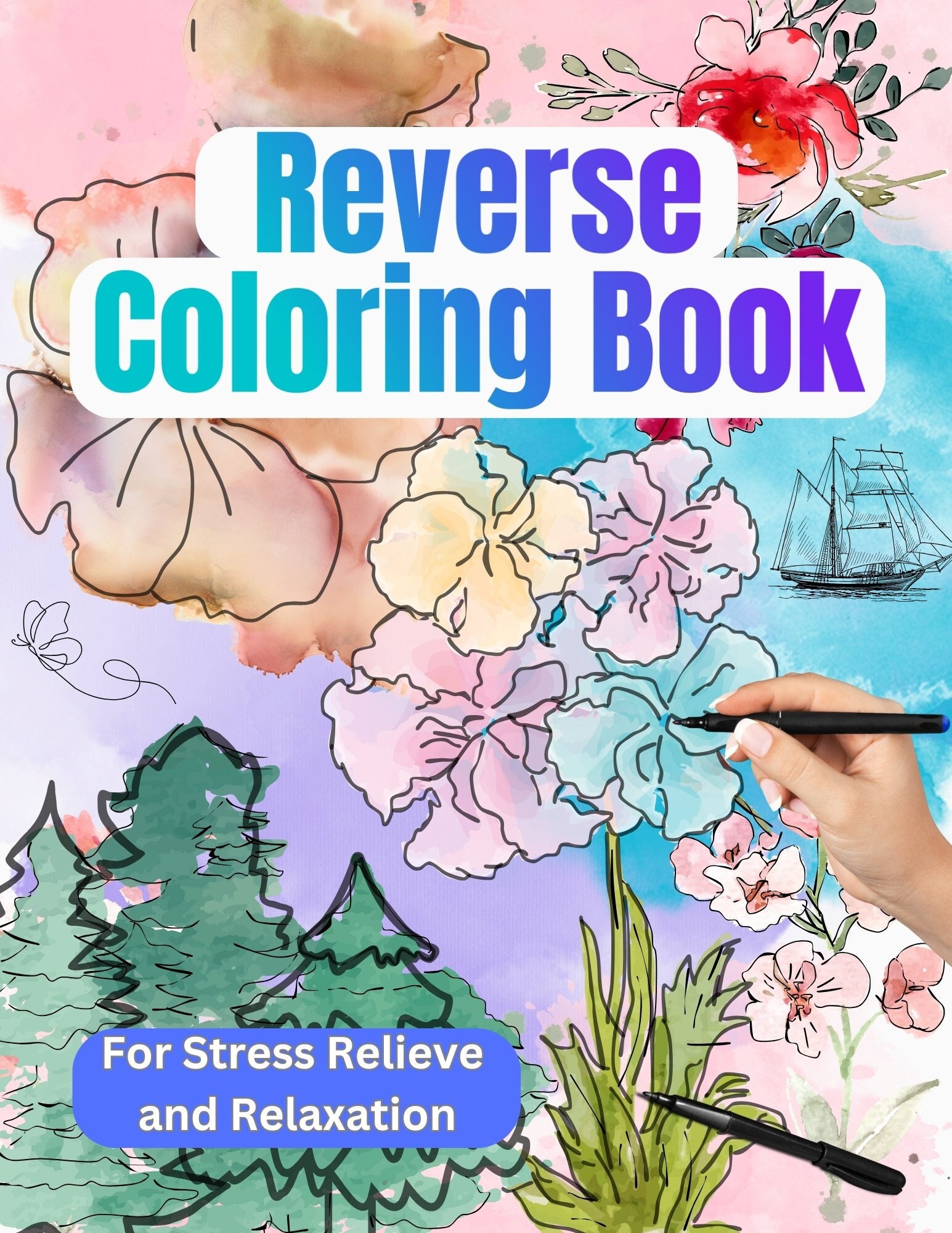 Reverse Coloring Book Relaxing Therapy Coloring Anxiety Treatment ...