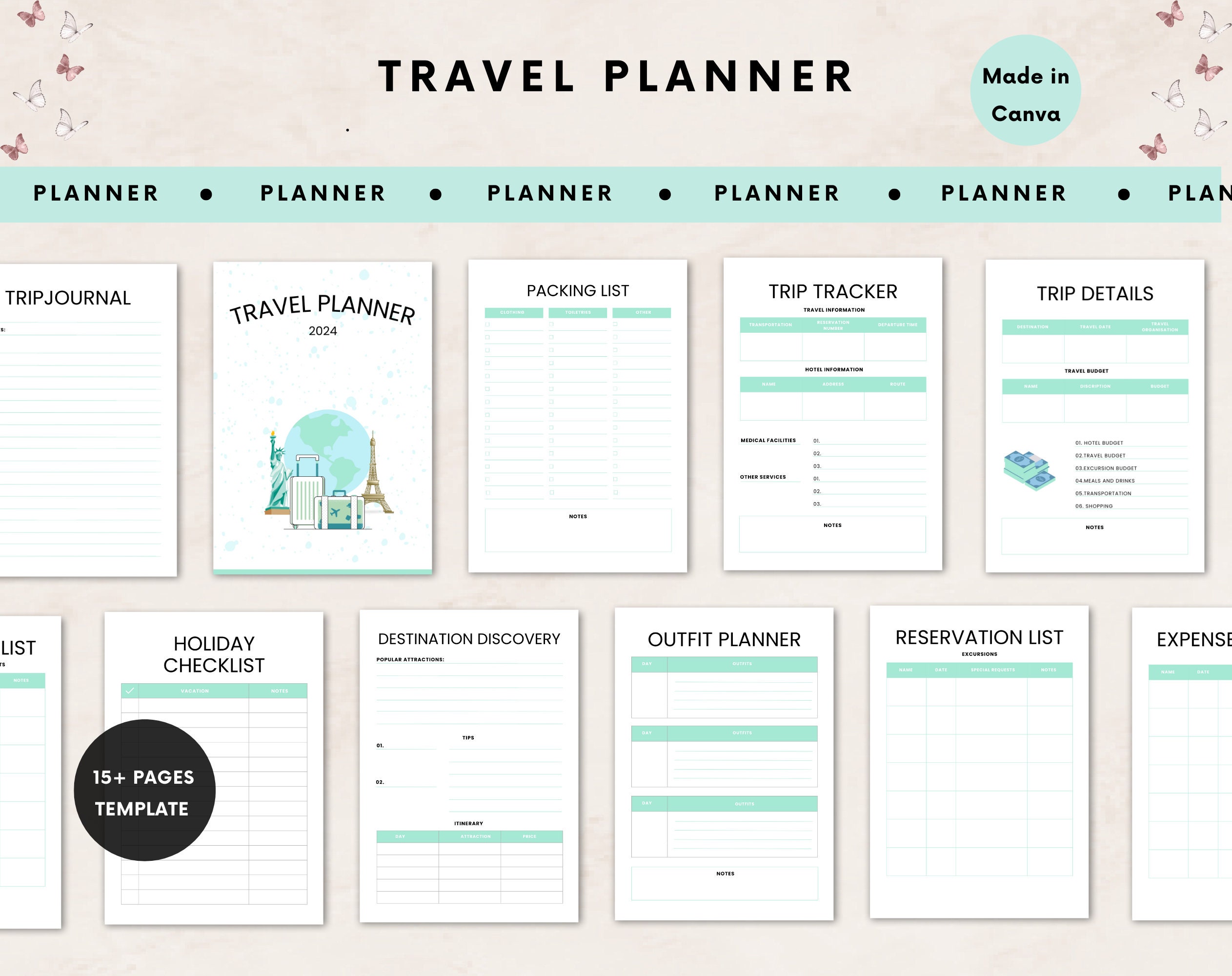 EDITABLE Travel Planner, Printable Travel Organizer, Canva Travel ...