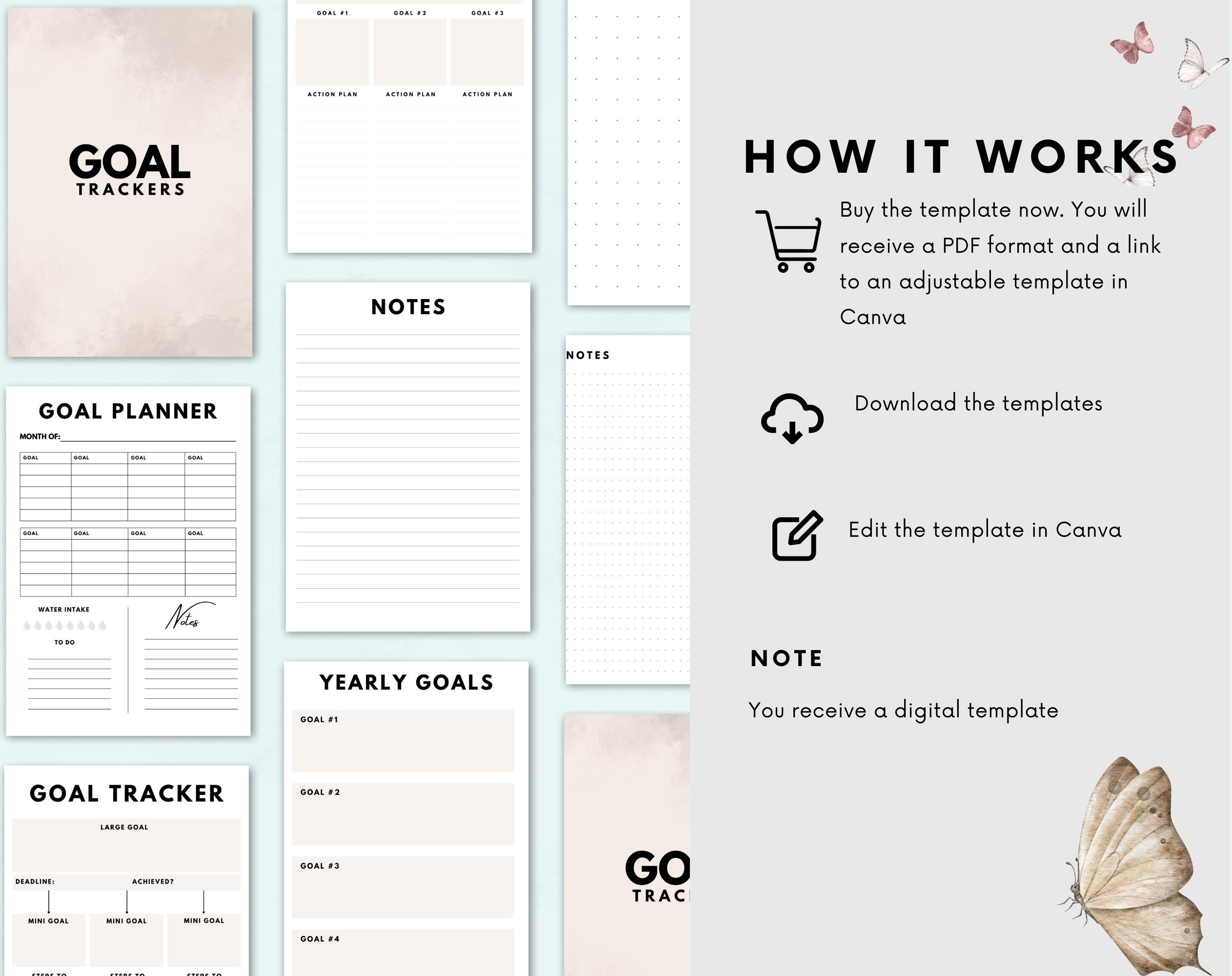 Goal Tracker Brown | Adjustable Canva Template | Yearly Goal Tracker ...