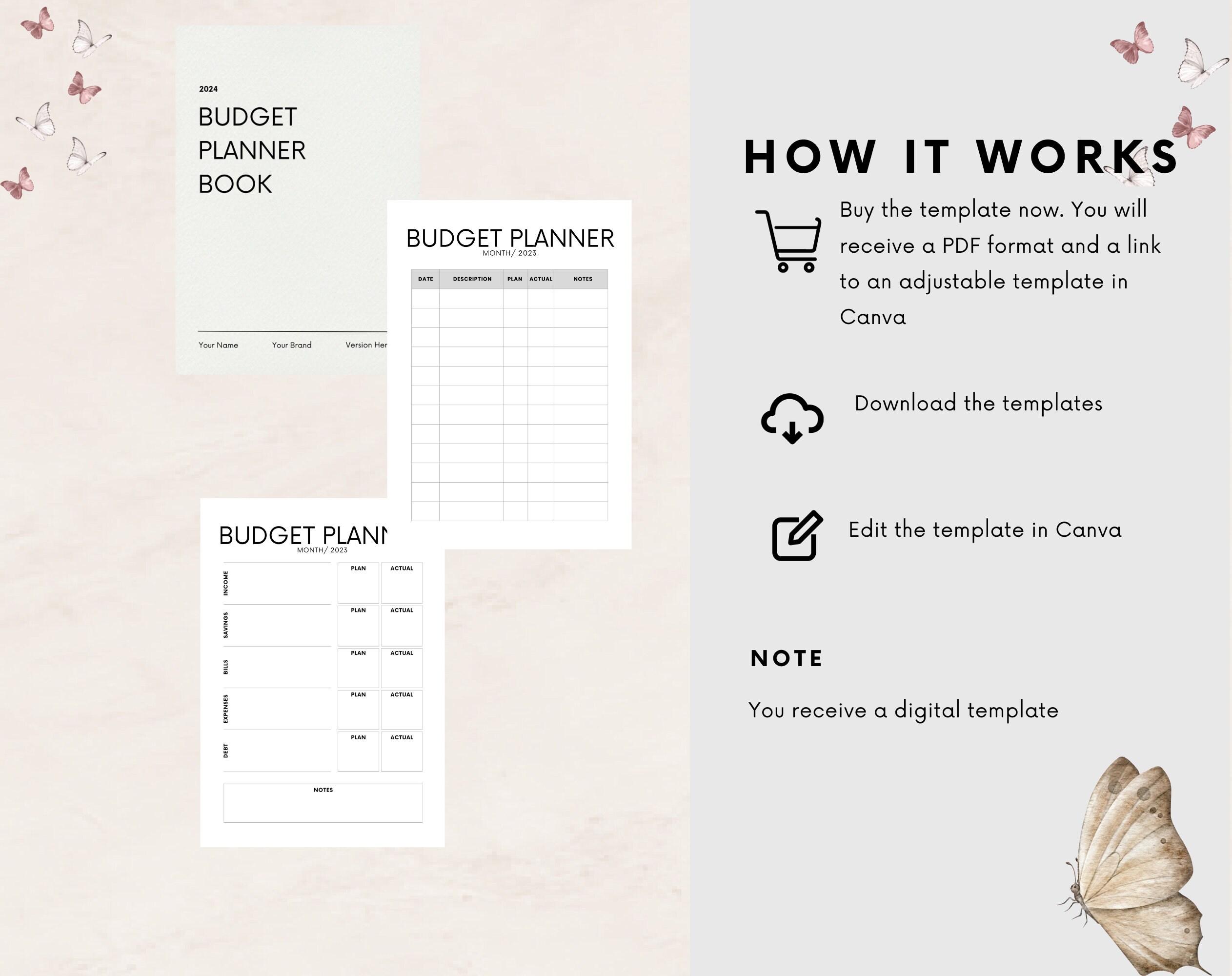 EDITABLE Budget Planner Book White, Monthly Budget Tracker, Canva ...