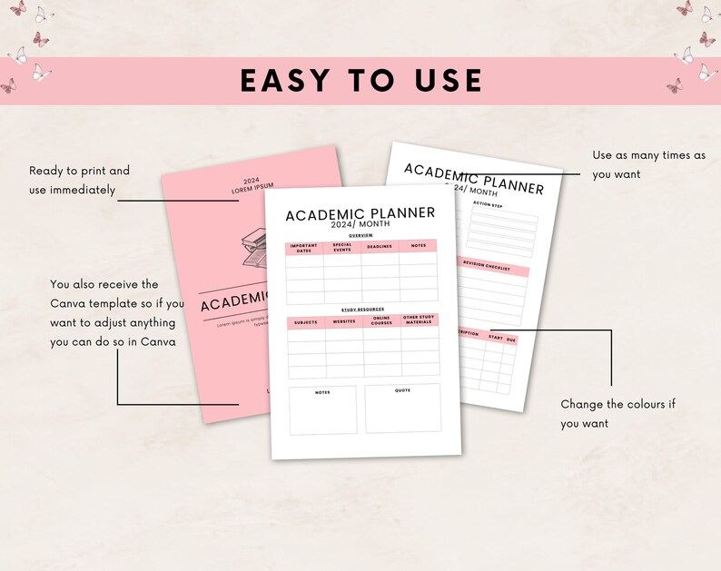 Academic Digital Planner Pink, School Planner 2024, Canva College ...