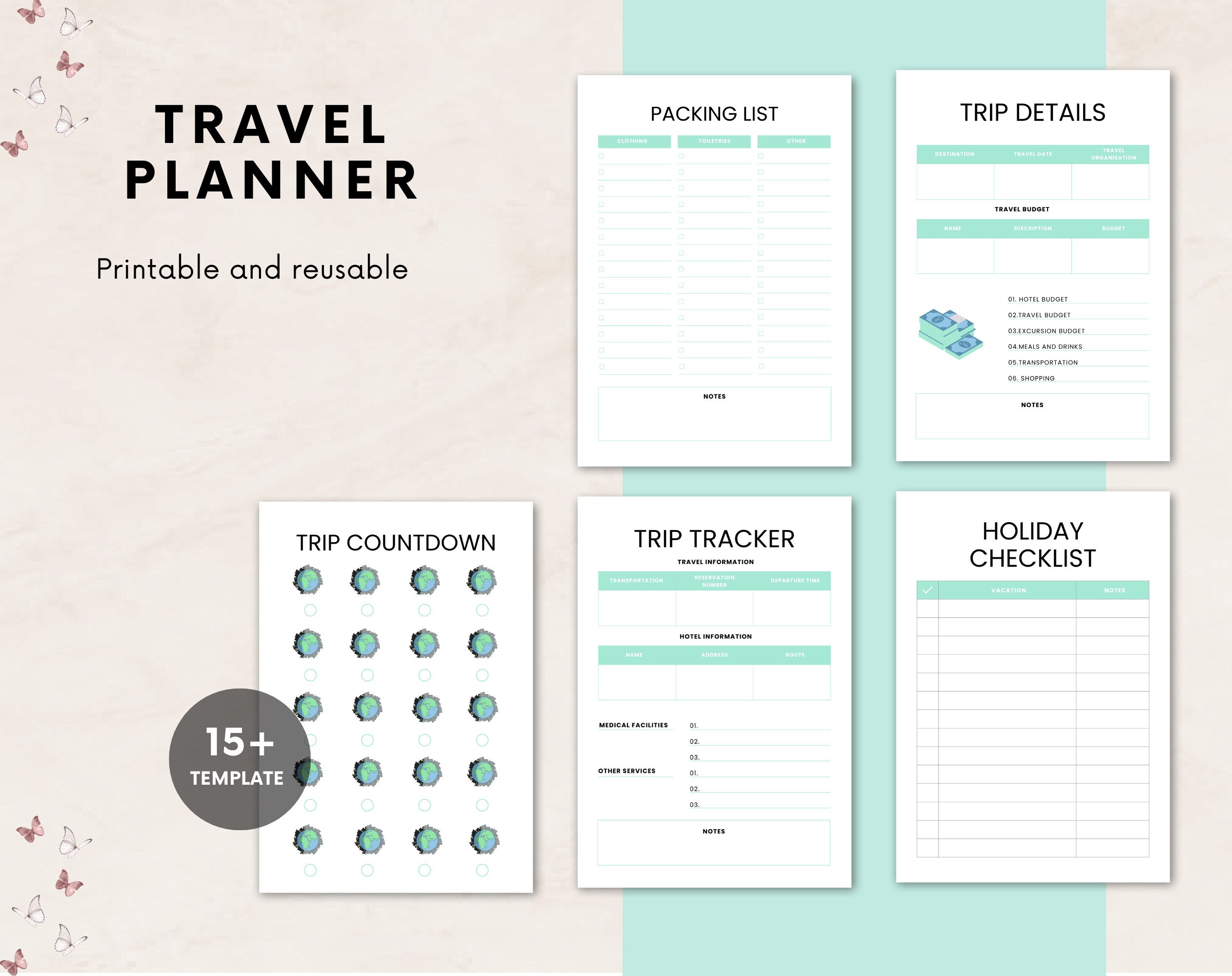 EDITABLE Travel Planner, Printable Travel Organizer, Canva Travel ...