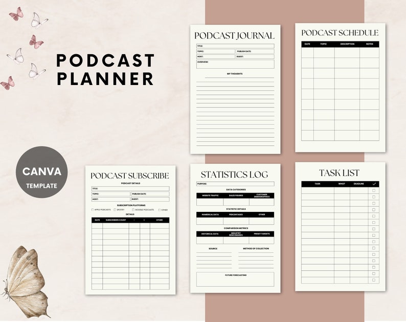 EDITABLE Podcast Planner Bundle, Canva Template Podcast Planner ...