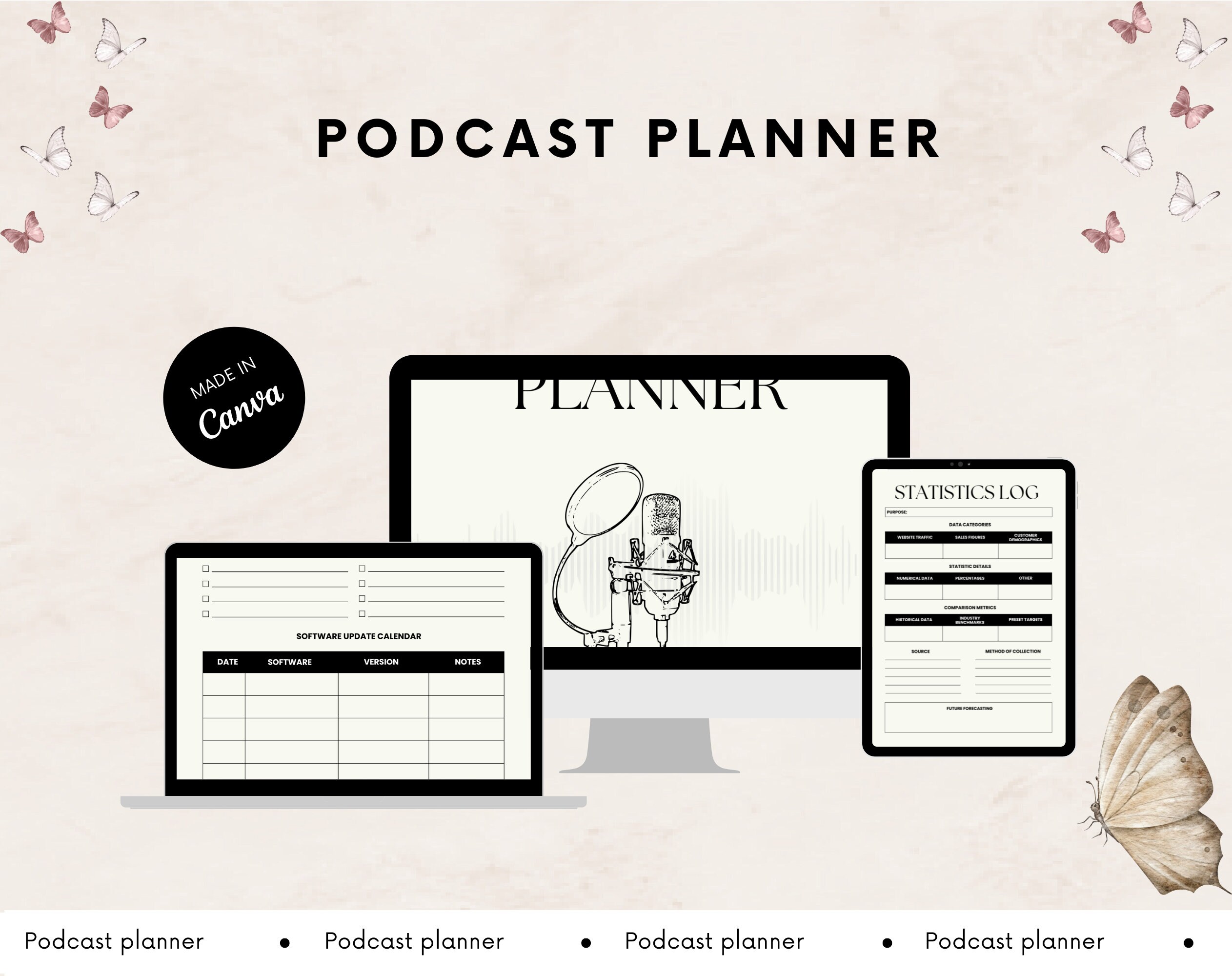 EDITABLE Podcast Planner, Printable Content Planner, Podcast Template ...