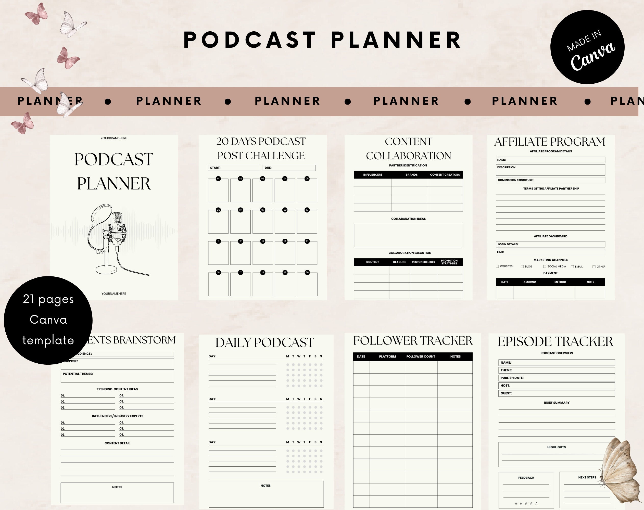 EDITABLE Podcast Planner, Printable Content Planner, Podcast Template ...