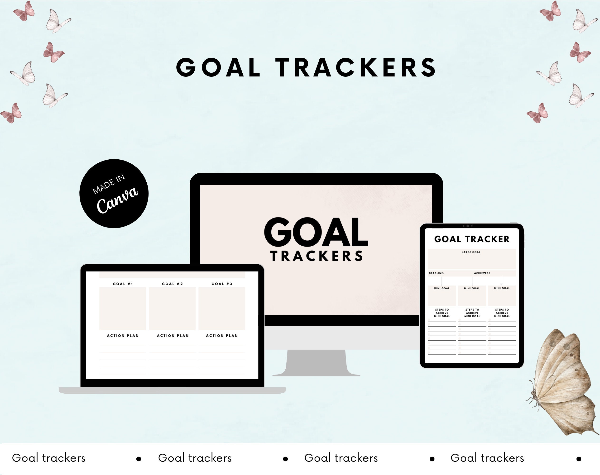 Goal Tracker Brown | Adjustable Canva Template | Yearly Goal Tracker ...