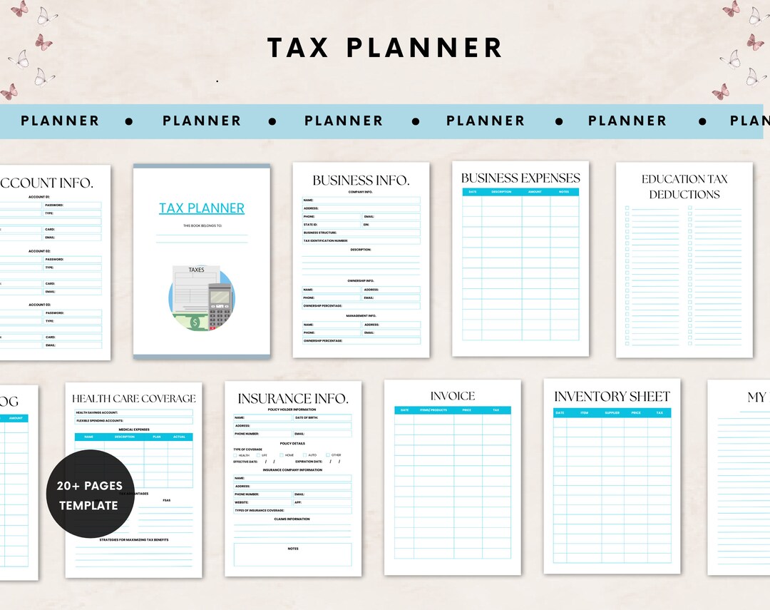 EDITABLE Tax Planner, Tax Pay Template, Tax Preparation, Bookkeeping ...