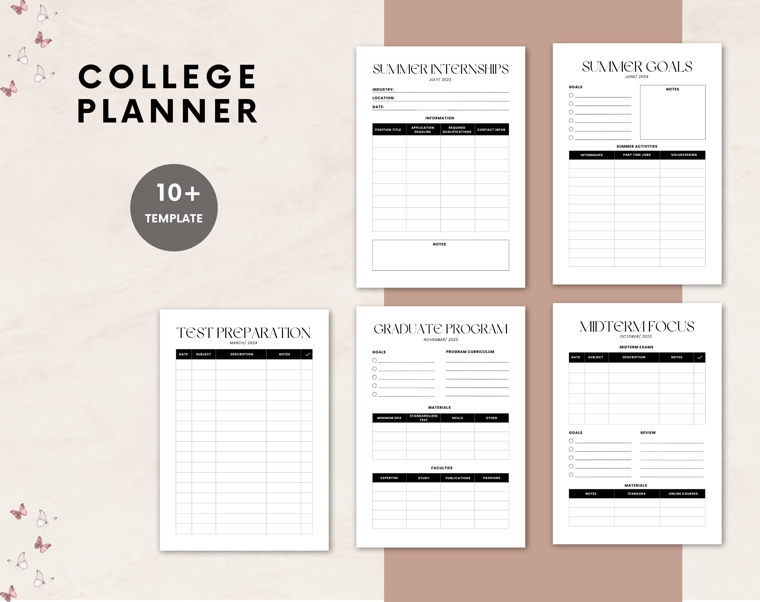 EDITABLE College Student Planner Grey, Schoolplanner Canva Template ...