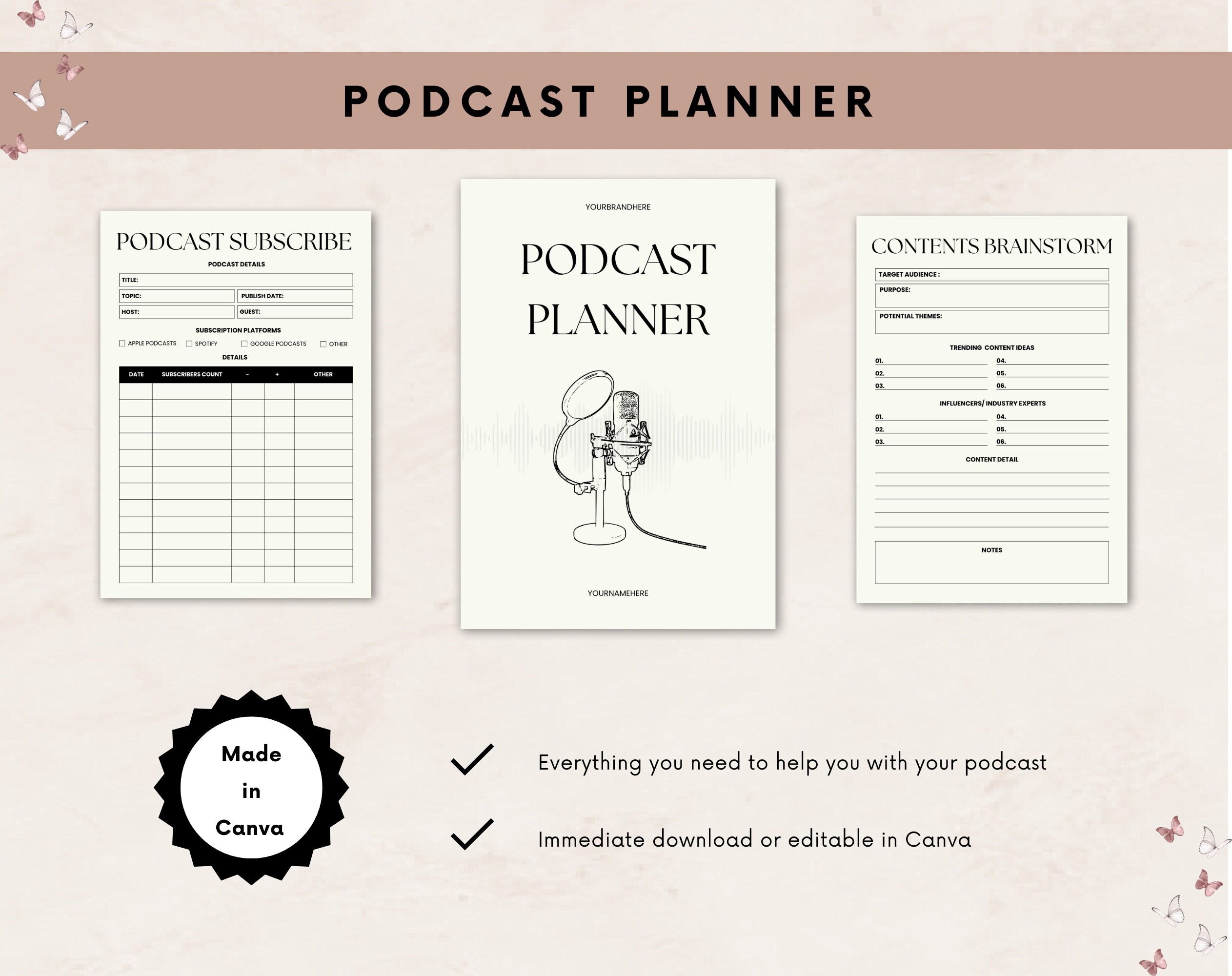 EDITABLE Podcast Planner Bundle, Canva Template Podcast Planner ...