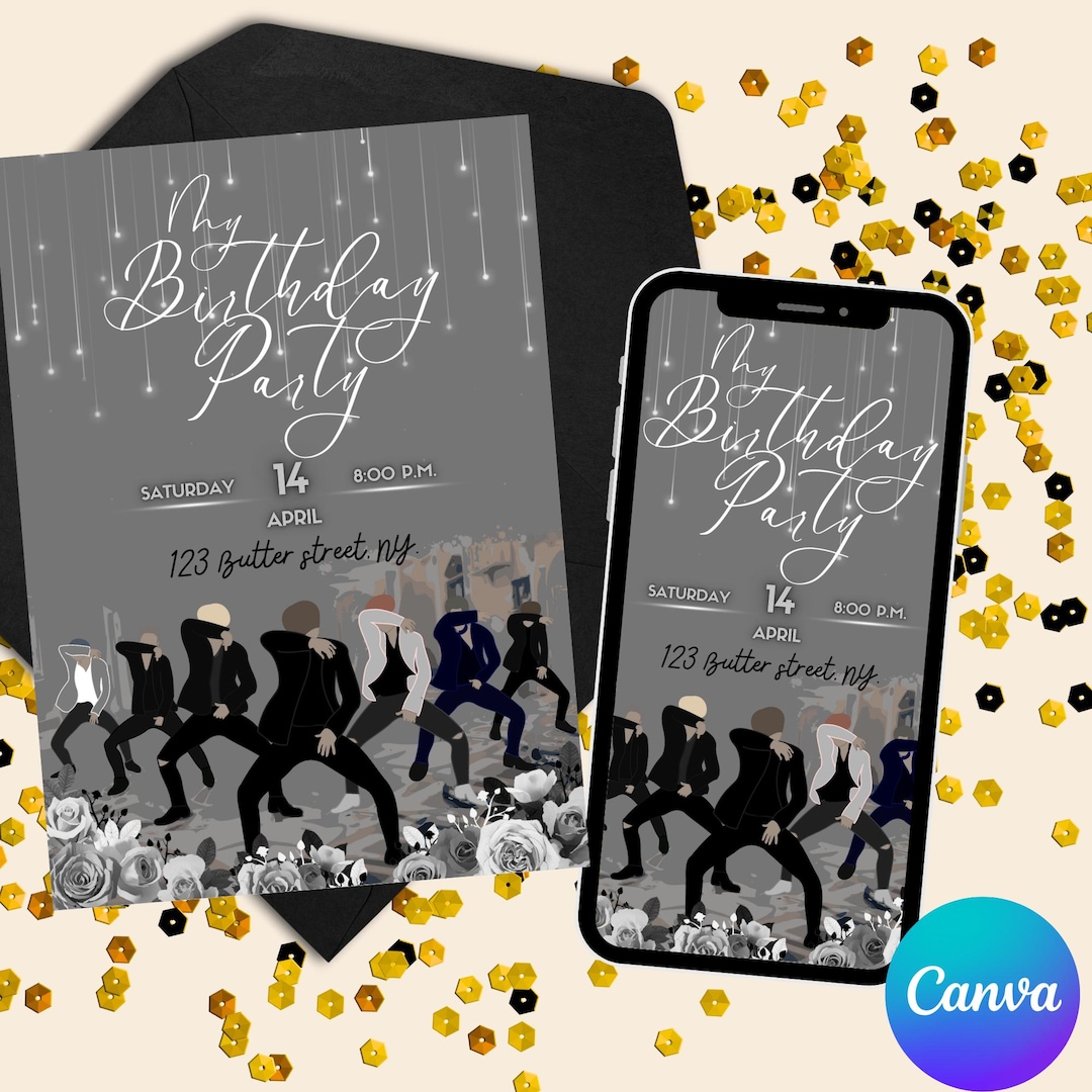 BTS Invitation Template, BTS Illustration, Birthday Digital Invitation ...
