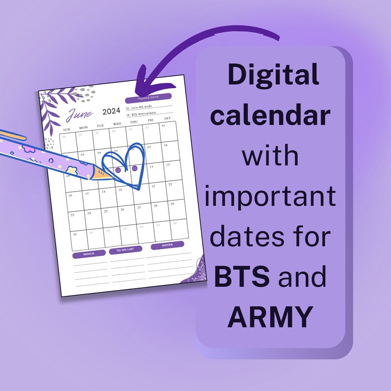 BTS Military Service Calendar 2024, BTS Planner, Army and BTS Calendar ...