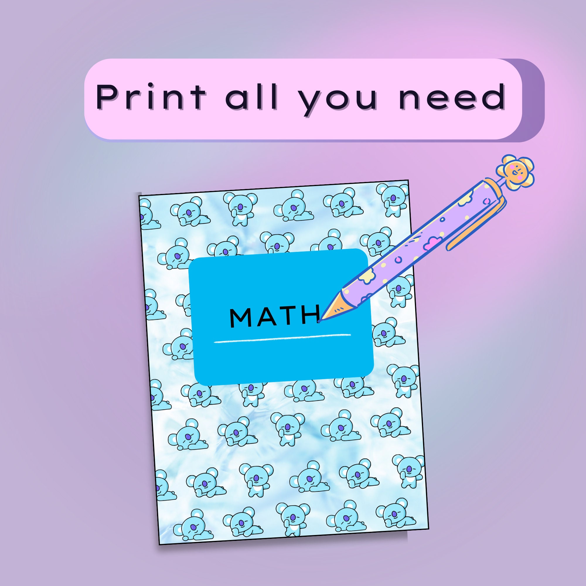 BT21 BTS Digital Notebook Cover, Printable Binder Divider (A4, Letter ...