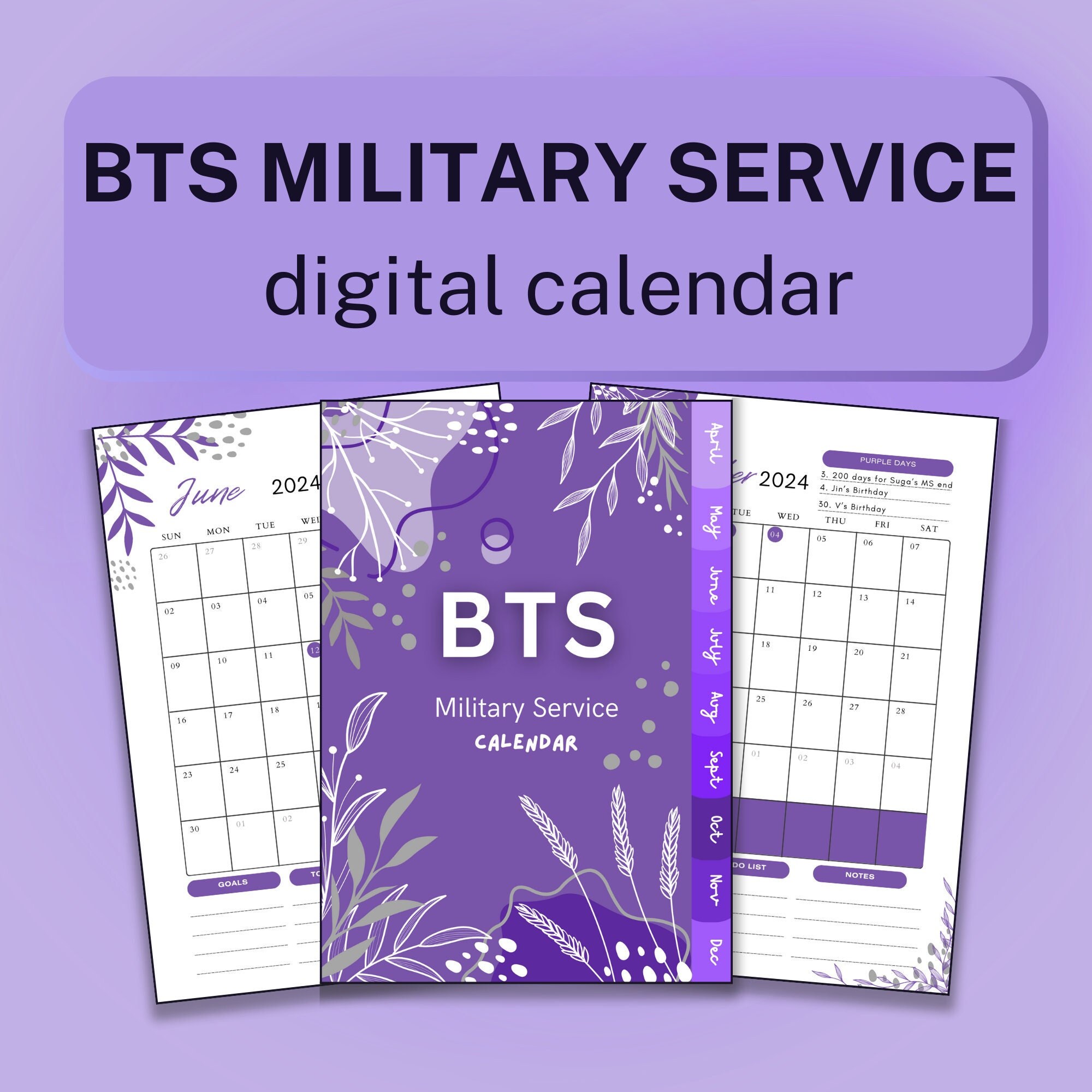 BTS Military Service Calendar 2024, BTS Planner, Army and BTS Calendar ...