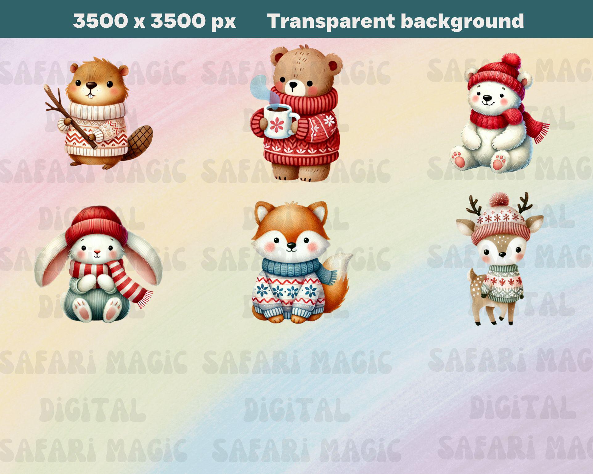 Cute Winter Animal Clipart Bundle PNG Kawaii Cute Animals in Winter ...