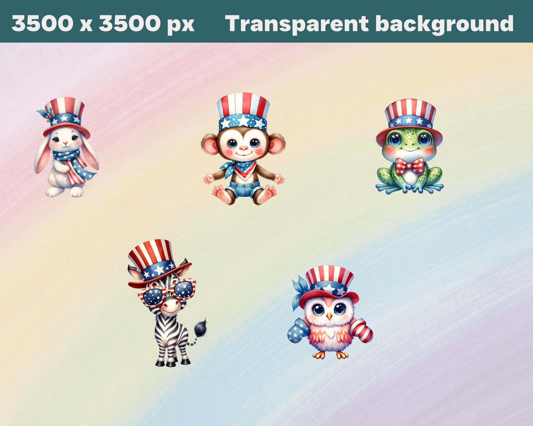 4th of July PNG, Cute Animals Clipart, Watercolor Clipart, Woodland ...
