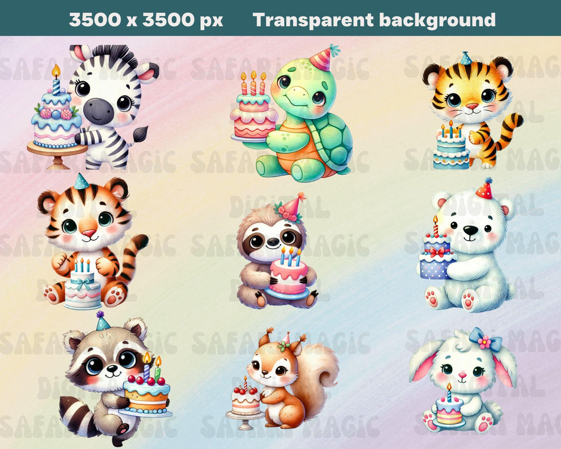 Birthday Animals Clipart Bundle, Woodland Jungle Animal With Party Hat ...