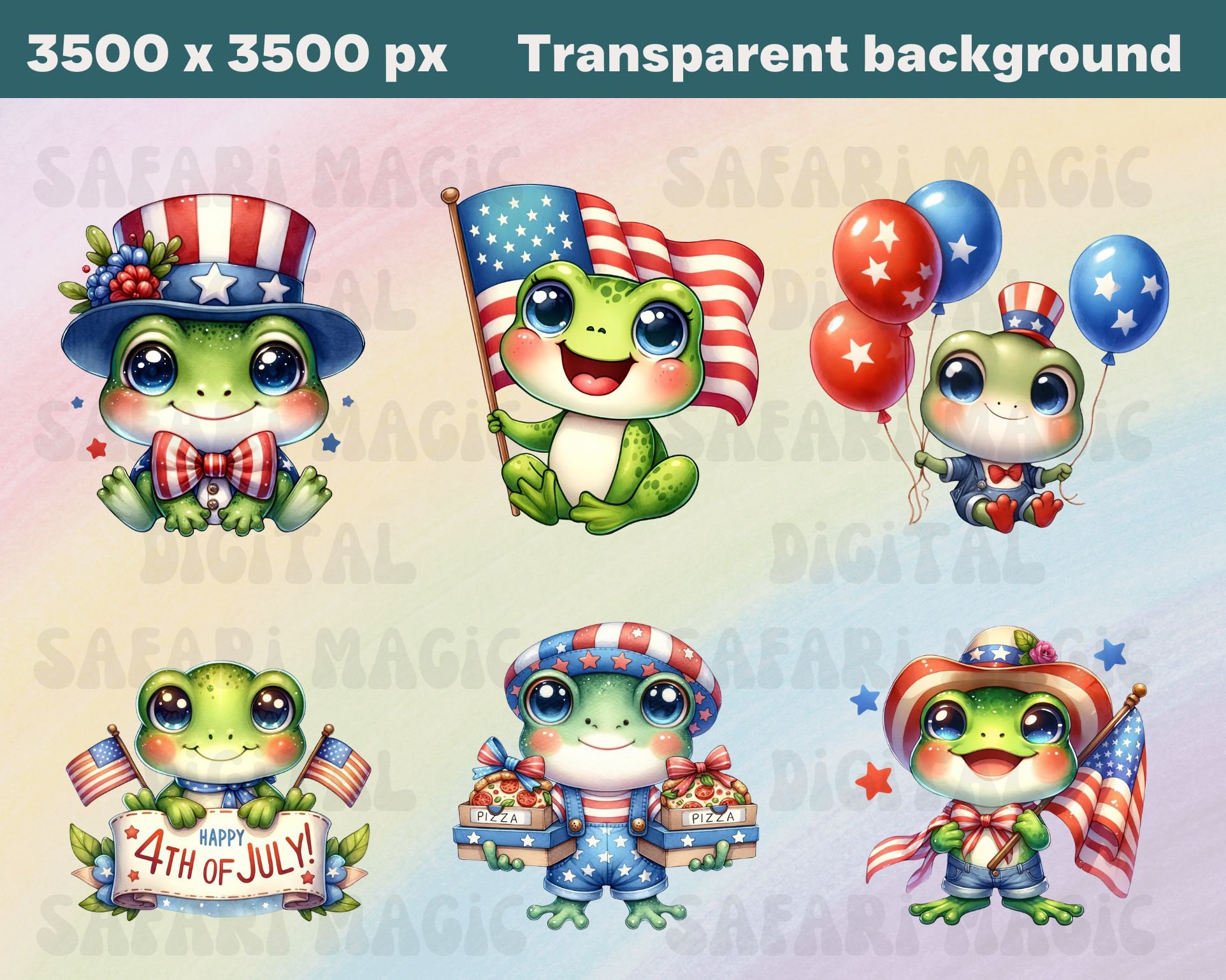 4th of July PNG, Cute Frog Clipart Fourth of July PNG Frog Patriotic ...