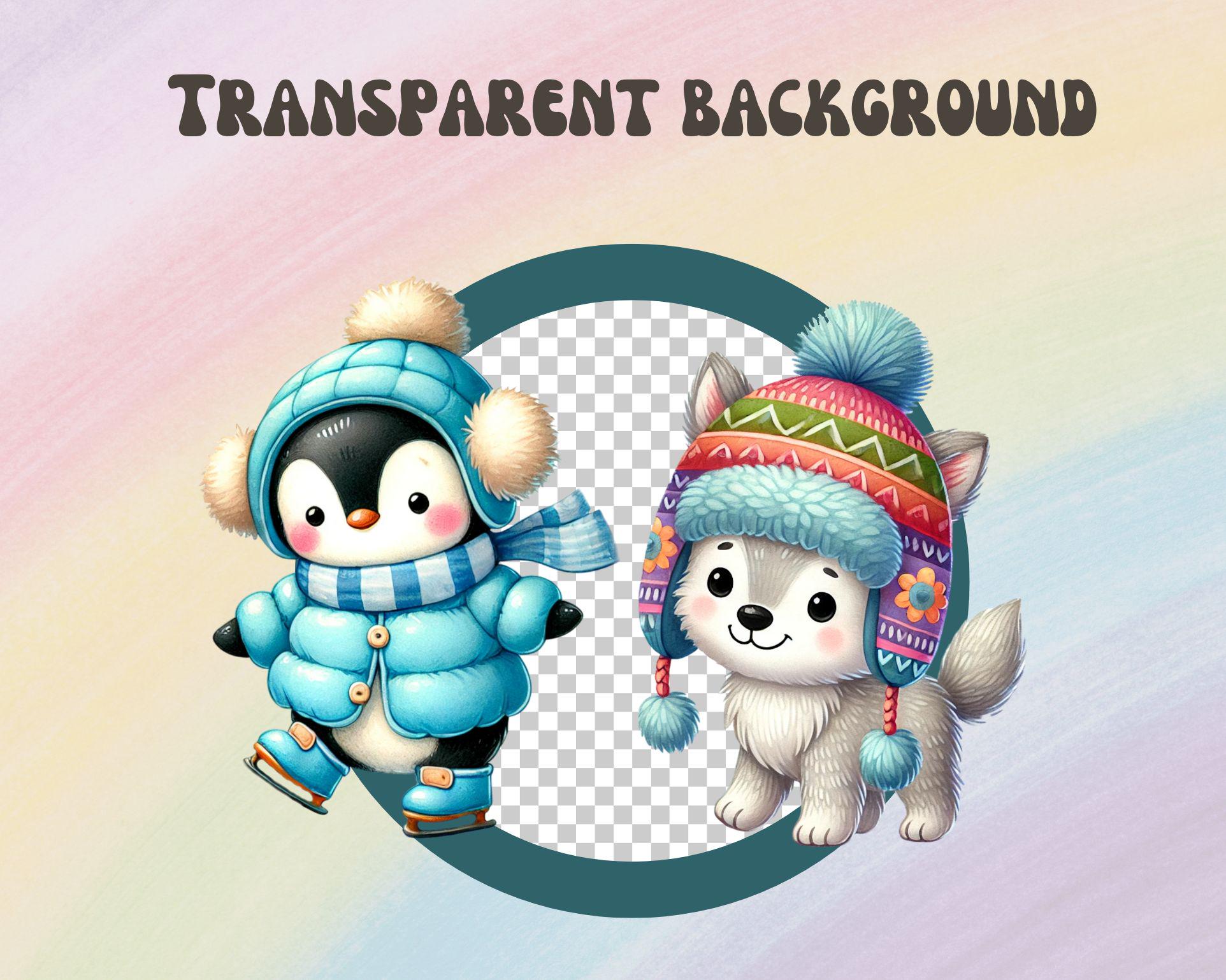 Cute Winter Animal Clipart Bundle PNG Kawaii Cute Animals in Winter ...