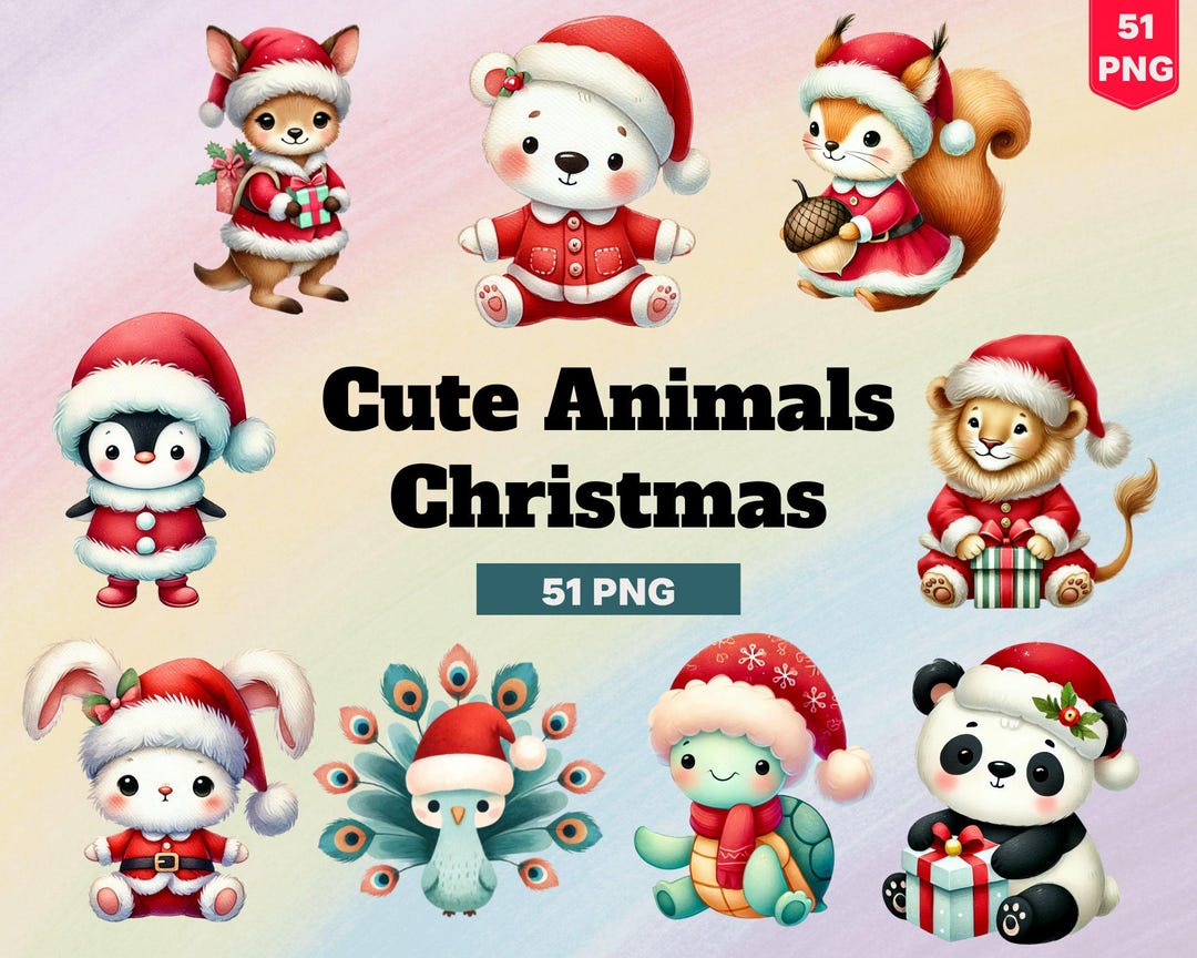 Cute Christmas Animals PNG Christmas Kawaii Cute Christmas Woodland ...