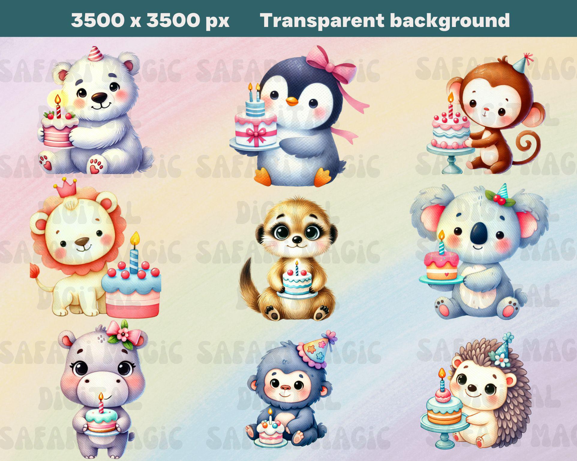 Birthday Animals Clipart Bundle, Woodland Jungle Animal With Party Hat ...