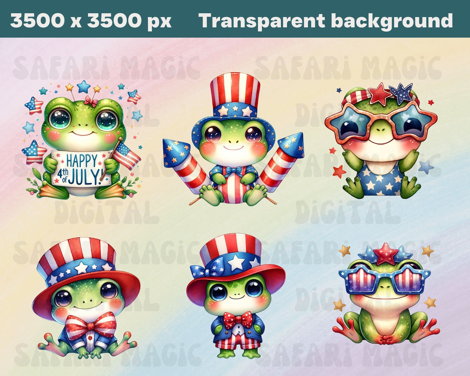4th of July PNG, Cute Frog Clipart Fourth of July PNG Frog Patriotic ...