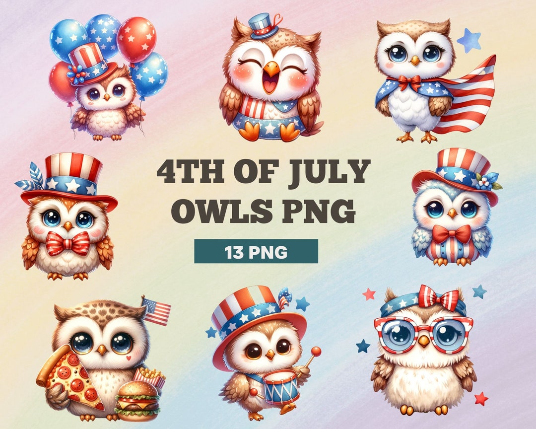4th of July PNG, Cute Owl Clipart Fourth of July PNG Animal Patriotic ...