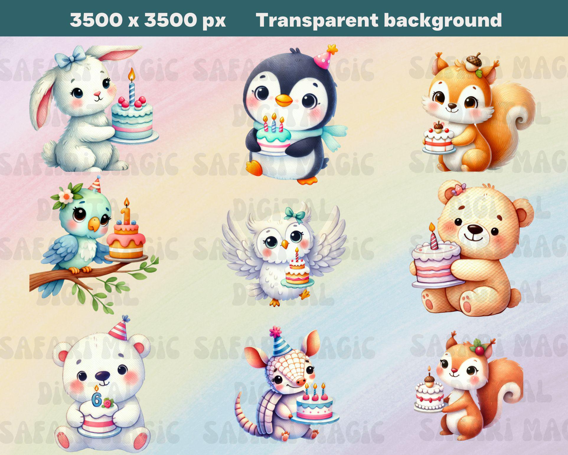 Birthday Animals Clipart Bundle, Woodland Jungle Animal With Party Hat ...