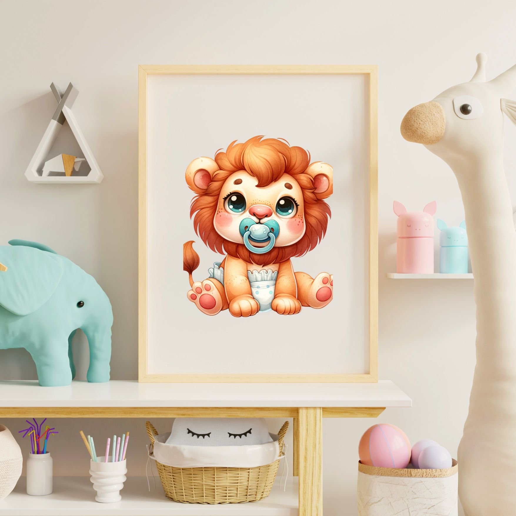 Pacifier Animals Clipart, Watercolor Cute Boy Newborn Nursery, Kawaii ...