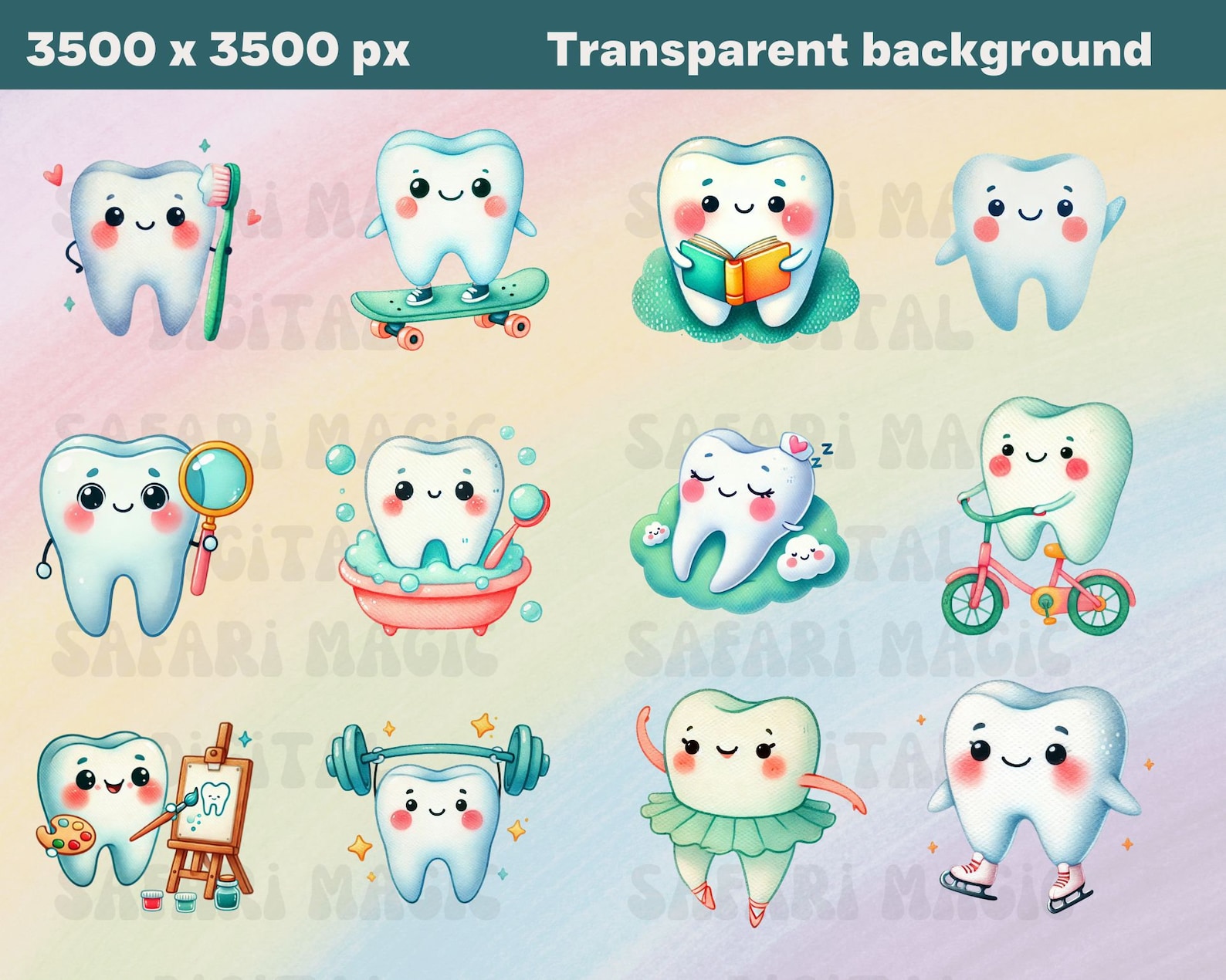 Cute Tooth PNG, Cute Teeth in Various Activities, Dental Teeth Png ...