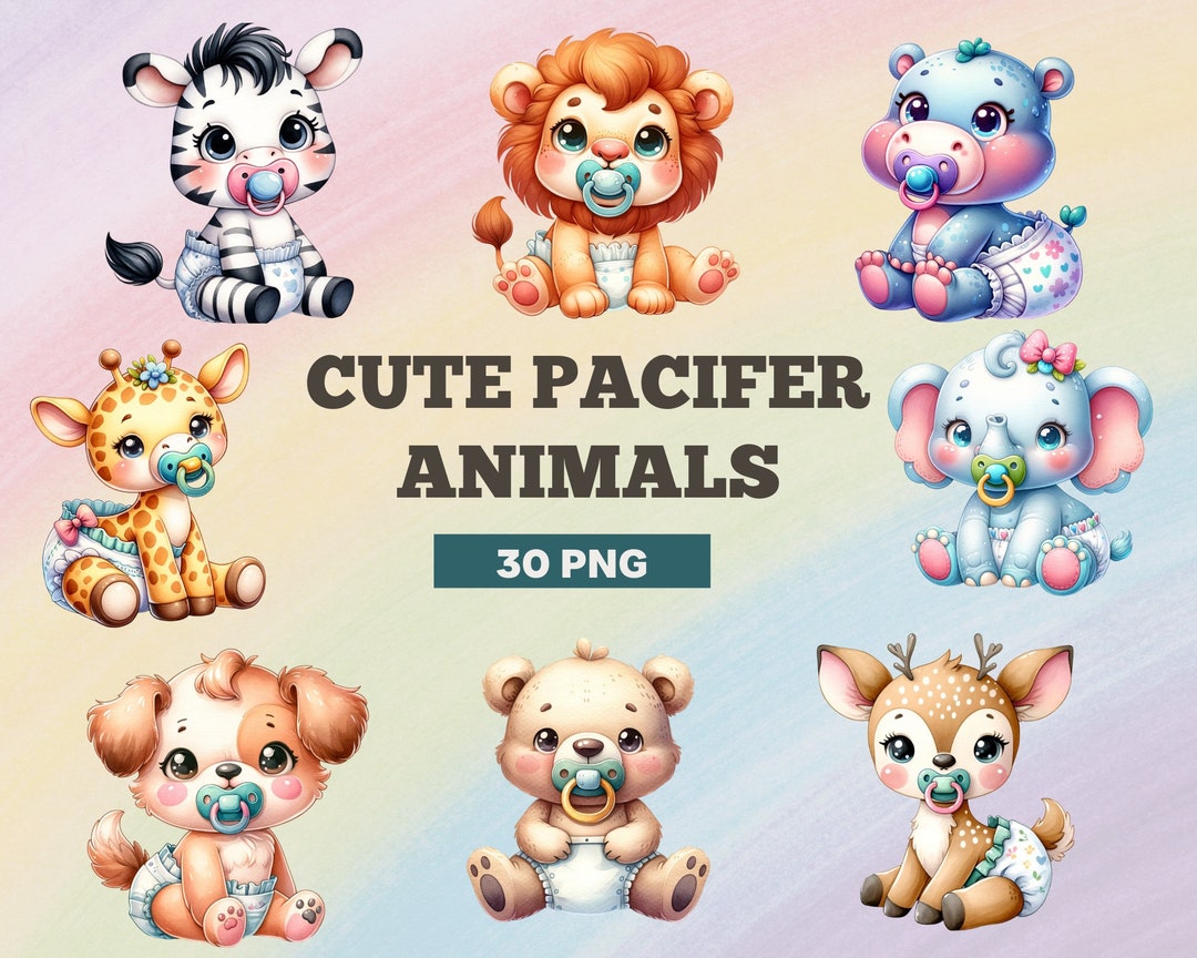 Pacifier Animals Clipart, Watercolor Cute Boy Newborn Nursery, Kawaii ...