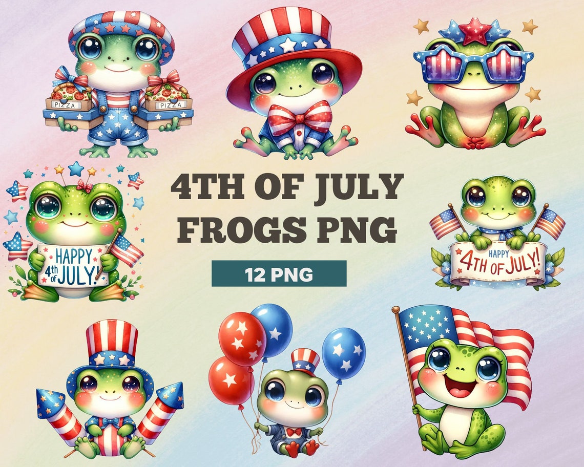 4th of July PNG, Cute Frog Clipart Fourth of July PNG Frog Patriotic ...