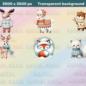 Cute Winter Animal Clipart Bundle PNG Kawaii Cute Animals in Winter ...