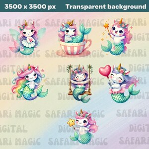 Cute Unicorn Mermaid PNG Watercolor Mermicorn Clipart Nursery Decor ...