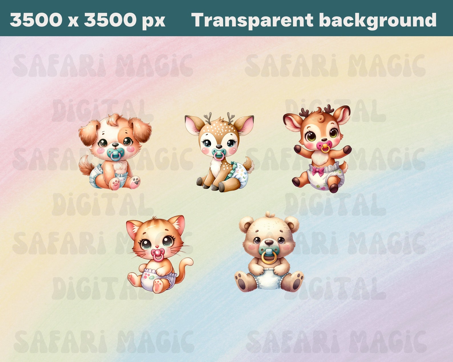 Pacifier Animals Clipart, Watercolor Cute Boy Newborn Nursery, Kawaii ...