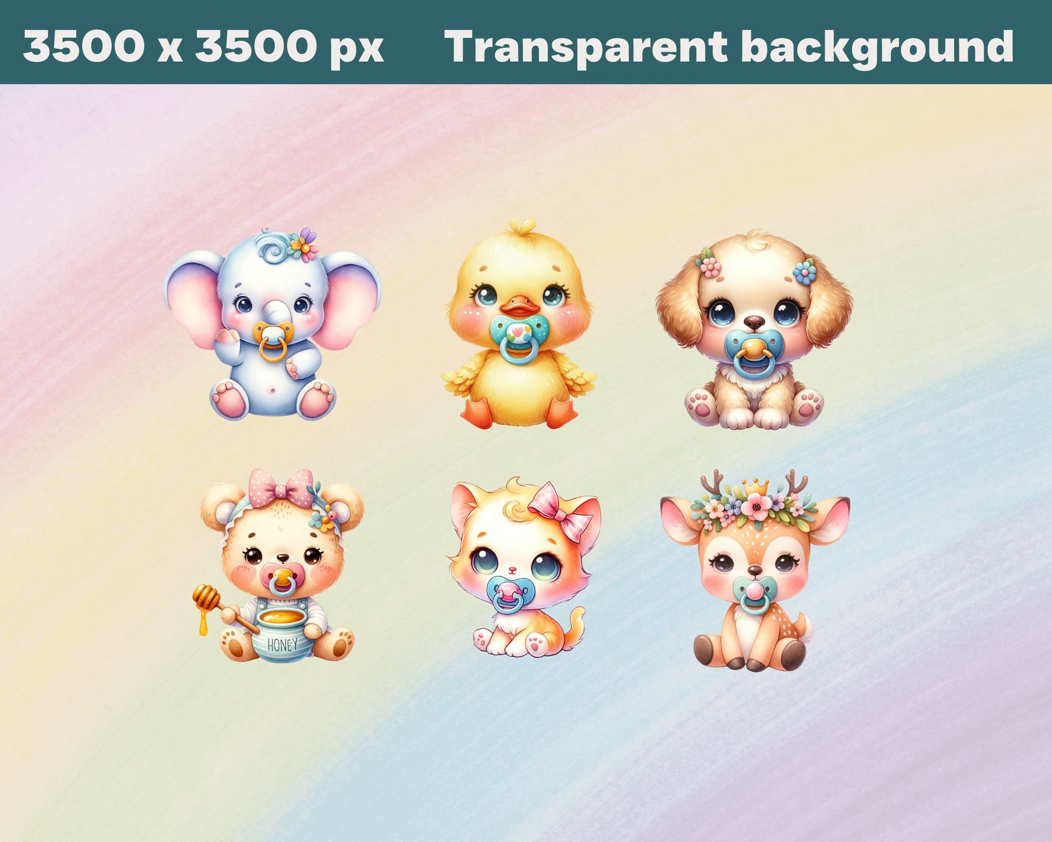 Pacifier Animals Clipart, Watercolor Cute Boy Newborn Nursery, Kawaii ...